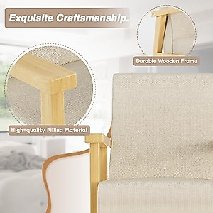 YESHOMY Mid-Century Modern Accent Chair with Solid Wood Frame and Thick Cushion for Living Room, Bedroom, Home Office, Set of 1, Beige
