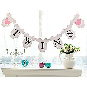 INNORU(TM) It is Twins Banner -Baby Shower, Gender Reveal, Baby Girl's 1st 2nd 3rd Birthday Banner Party Decorations