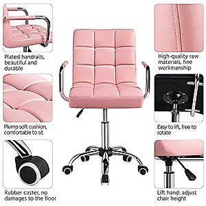 Yaheetech Desk Chairs with Wheels/Armrests Modern PU Leather Office Chair Height Adjustable Home Computer Executive Chair on Wheels 360° Swivel - Pink