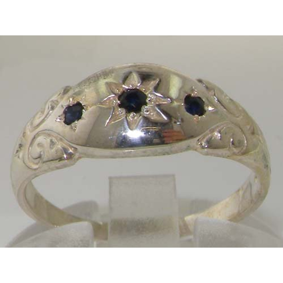 LetsBuyGold 925 Sterling Silver Natural Sapphire Womens Band Ring - Sizes 4 to 12 Available