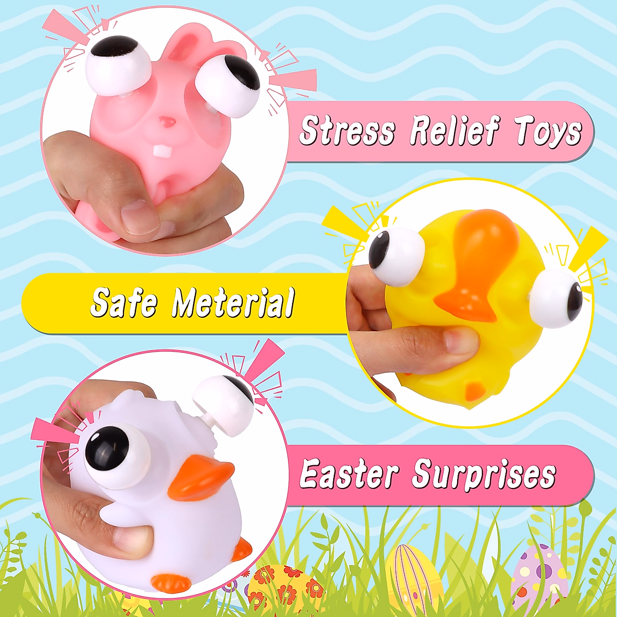 6 Pack Jumbo Golden Easter Eggs Fillers Eye-pop Fidget Toys, Easter Basket Stuffers Animals Easter Eggs with Toys Inside, Large Surprise Gold Egg for Kids Boys Girls Toddlers Easter Hunts Party Favors