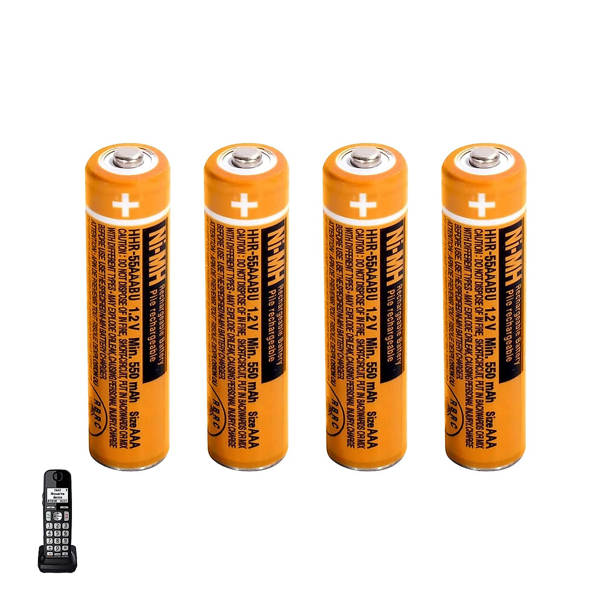 4PCS NI-MH AAA Rechargeable Battery, 1.2V 550mAh Battery for Panasonic Cordless Phone, HHR-55AAABU Replacement Battery