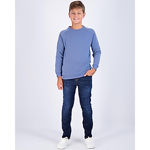 Real Essentials 3 Pack Boys Sweatshirts Fleece Youth Classic Crew Neck Tops Long Sleeve Warm Soft Pullover Uniform Sweaters Girls Teen Kids T Shirts Ninos Green Navy -Set 3, L (10/12)