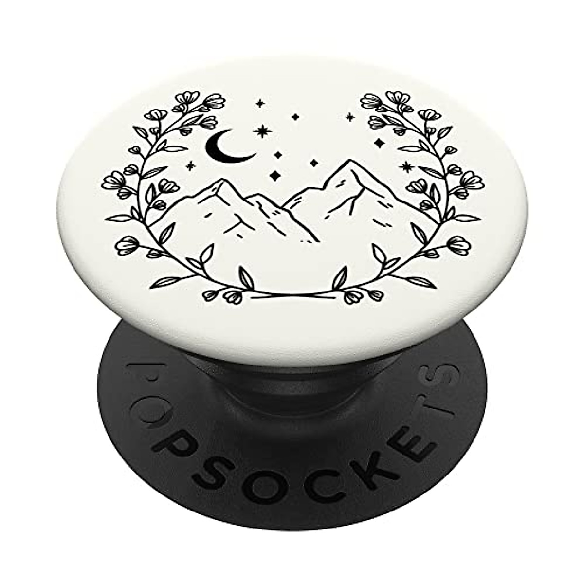 Floral White - Boho Chic Floral Moon Mountain PopSockets Swappable PopGrip