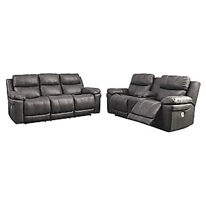 Signature Design by Ashley Erlangen Faux Leather Adjustable Power Reclining Sofa with USB Charging, Gray