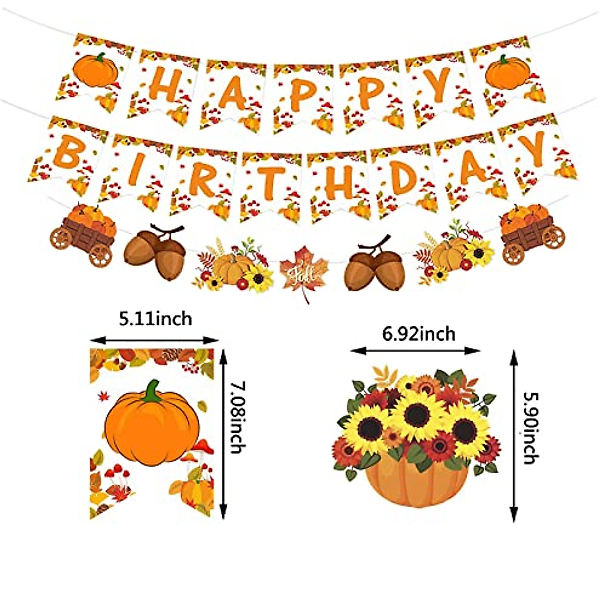 Pumpkin Party Decorations Kit Happy Birthday Pumpkin Banner Autumn Cake Topper Latex Balloon for Fall Birthday Baby Shower Thanksgiving