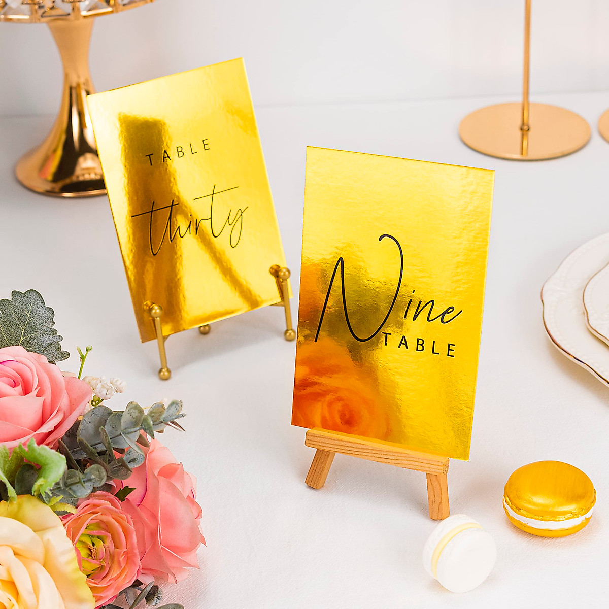 Crisky Gold Table Number Cards for Vintage Wedding, Anniversary, Birthday, Bridal Shower Party. Great Gatsby Theme, Elegant Black Double-Sided Design 4 x 6 Inch Number One - Thirty & Head Table.