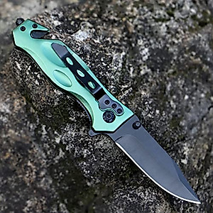 PHOELUXE Pocket Folding Knife –EDC Knife,Tactical Knife,Hunting Knife.Green Aluminum Handle 3Cr13Mov Blade.Thumb stud Assisted Opening Knifes with Liner Lock,Rope Cutter,Glass Breaker and Pocketclip.Good for Camping,Hiking,Indoor and Outdoor.