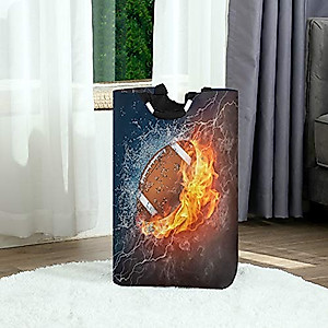 ALAZA American Football Fire Water Laundry Basket Hamper Large Storage Bin with Handles for Gift Baskets, Bedroom, Clothes