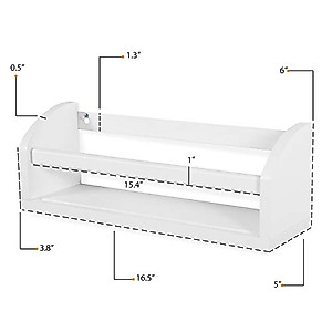 Wallniture Lissa Wall Shelf 17" Wood Wall Mounted White Bookshelf for Nursery Wall Decor, Kids Storage Organizer
