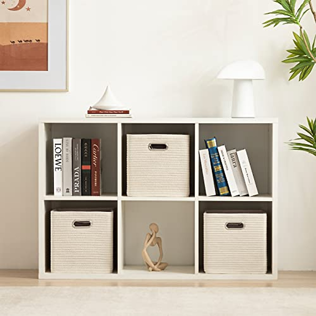 UBBCARE Set of 3 Woven Storage Baskets for Organizing, 11 in x 11 in x 11 in Cotton Rope Baskets for Shelves, Decorative Cube Storage Bins with Metal Handles for Living Room, Beige