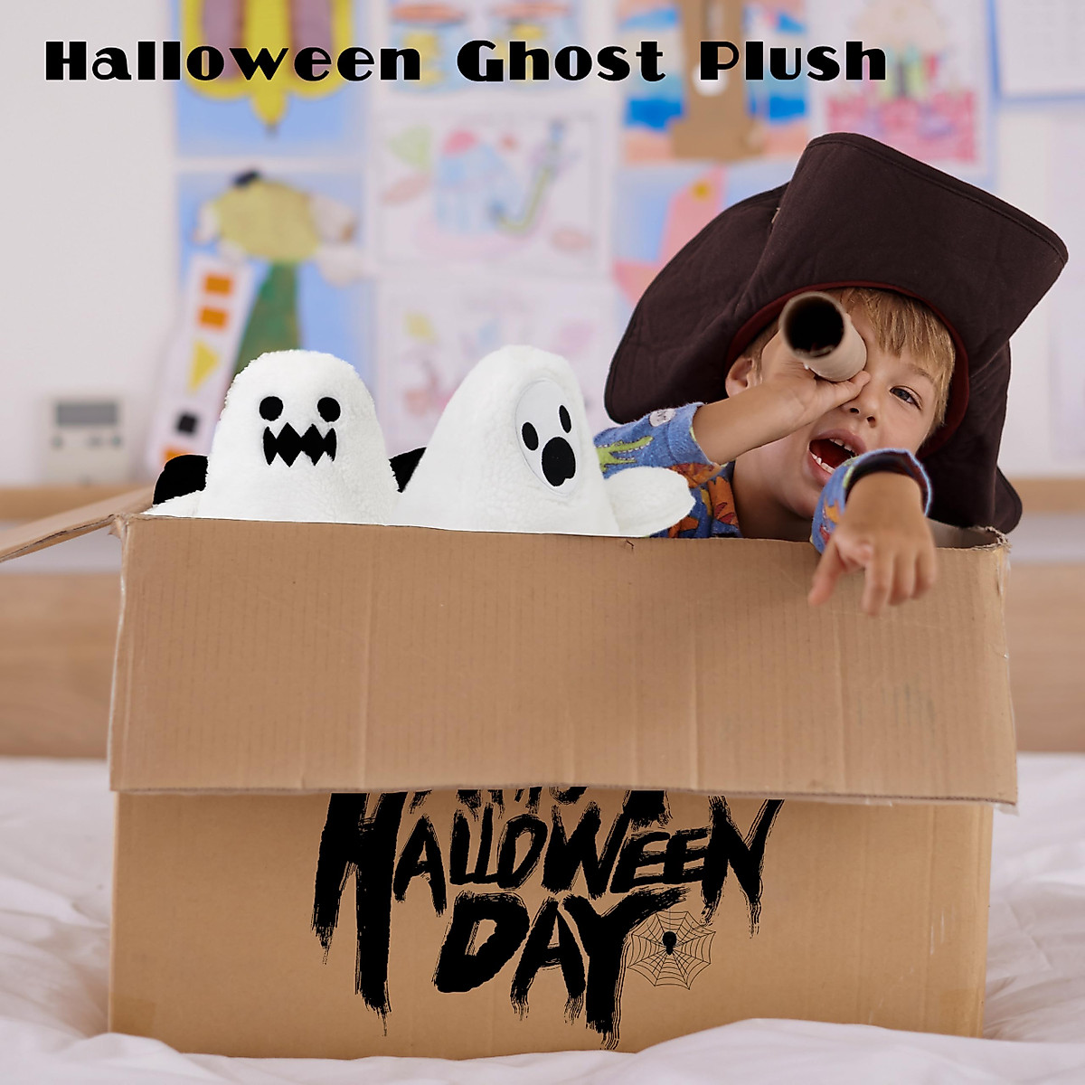 Lucky Radish Ghost Plush Halloween Ghost Plushie - Ultra-Soft & Cuddly Ghost Pillow Cute Ghost Stuffed Animals Home Decor for Boys and Girls (Ghost A)