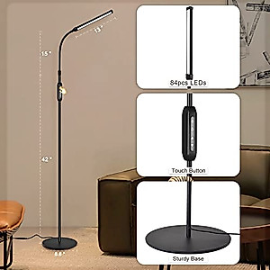 Dragon-Hub Bright Led Floor Lamp with Remote, Floor Light Touch, 3 Colors 5 Brightness 10 Mins Timer, Eyelash Lamp for Eyelash Extensions Lash Light Reading Lamp (Black - R)