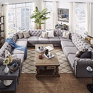 Inspire Q Knightsbridge Tufted Scroll Arm Csterfield 11-seat U-Shaped Sectional by Artisan Dark Grey