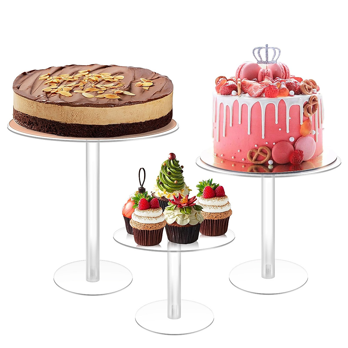 3PCS Acrylic Cake Stand, Tall Cake Stand, Acrylic Dessert Table Display Set, Round Clear Cake Stand, for Wedding, Event, Birthday Party