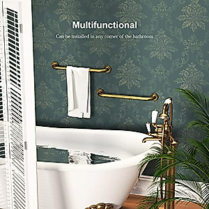 20 Inch Anti Slip Bronze Shower Grab Bar Polished Gold,ZUEXT Antique Brass Bathroom Grab Bar, Knurled Bathroom Balance Bar, Safety Hand Rail Support Handicap Elderly Injury Senior Assist Bath Handle