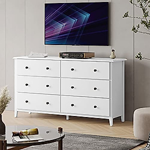 Hasuit 6 Drawer Double Dresser, 51.5''W Wood Dresser Chest with Wide Storage Space, Storage Tower Clothes Organizer, Large Storage Cabinet for Bedroom, Living Room, Hallway (Modern White)