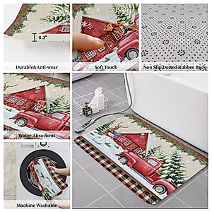 Libaoge Kitchen Mat Rug Set of 2 Christmas Snowman Tree Farmhouse Red Truck Runner Rug Anti-Fatigue Comfort Memory Foam Standing Mat Non-Slip Floor Door Mat for Bathroom Bedroom 24x35in+24x71in
