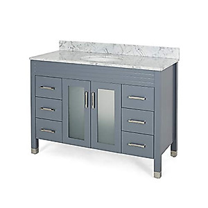 GDFStudio Contemporary 48" Wood Single Sink Bathroom Vanity with Marble Counter Top, Gray with Carrara White Marble