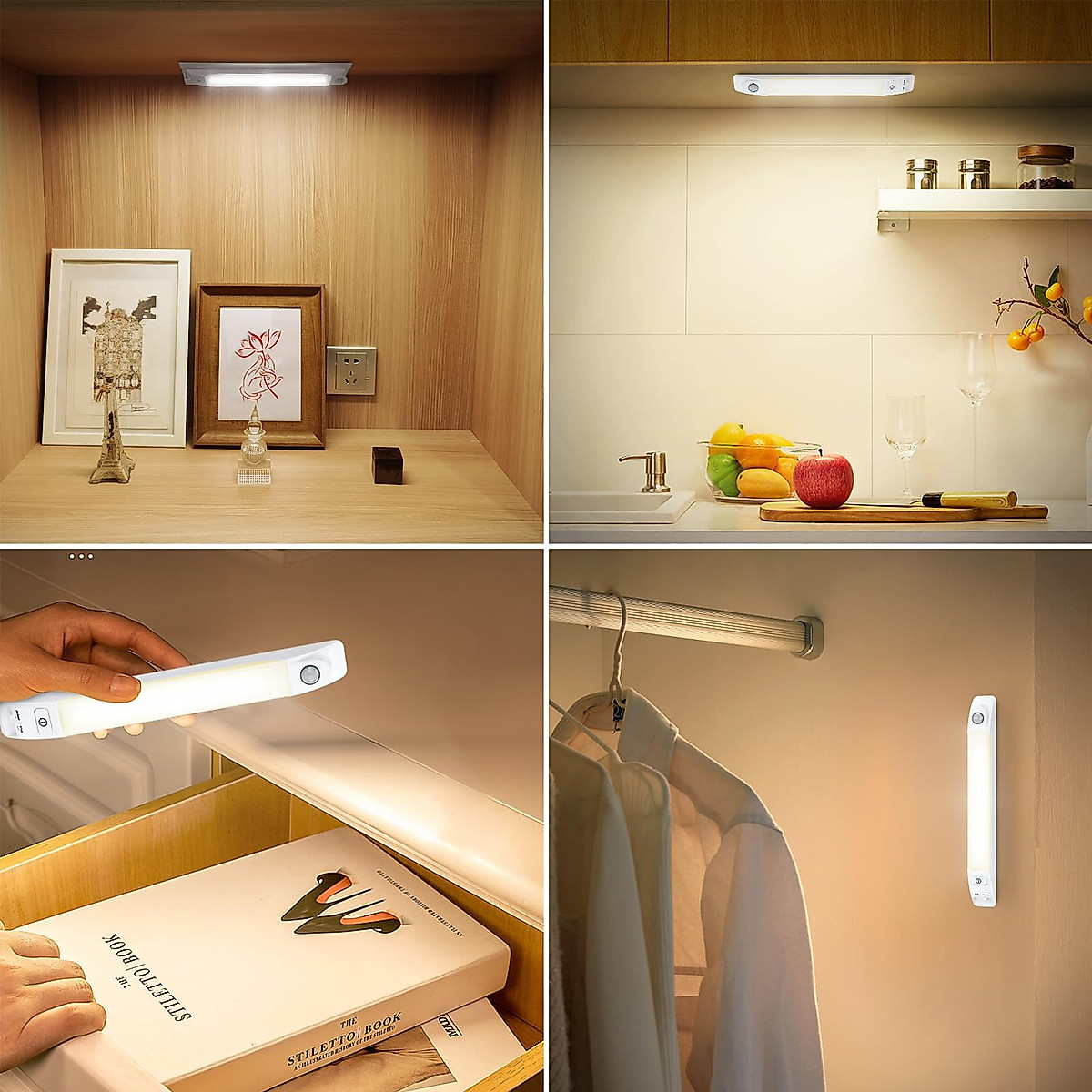 LUXSWAY LED Motion Sensor Light Indoor, Dimmable Under Cabinet Lights, Manual ON/Off, Battery Operated Closet Lighting Bar, Shelf Light, Stick-on Anywhere Night Lighting for Kitchen Wardrobe Pantry