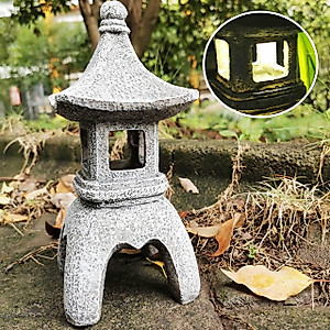 Aloak Asian Solar Zen Pagoda Garden Statue, Outdoor Japanese Lamp Lantern for Home Garden Landscape Décor (9.8 inch Pagoda)