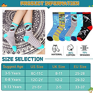 SeeyAN Boys Socks Kids Funny Cotton Novelty Crew Cartoon Space Dinosaur Crazy Socks 6 Pairs (6 Pairs Dinosaur, 6-8 Years)