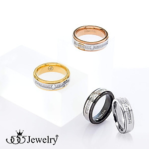 555Jewelry 6mm Wide Stainless Steel CZ Rings for Women, CZ Rings for Women, Unisex Cubic Zirconia Wedding Band, CZ Engagement Rings for Women & Men, Silver & Gold, Size 5