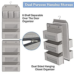 Fixwal Dual Sided Hanging Closet Organizer 6-Shelf Over The Door Organizer Separable Wall Mount Storage for Baby Nursery Bathroom College Dorm Kids Room Pantry Camper RV, Grey