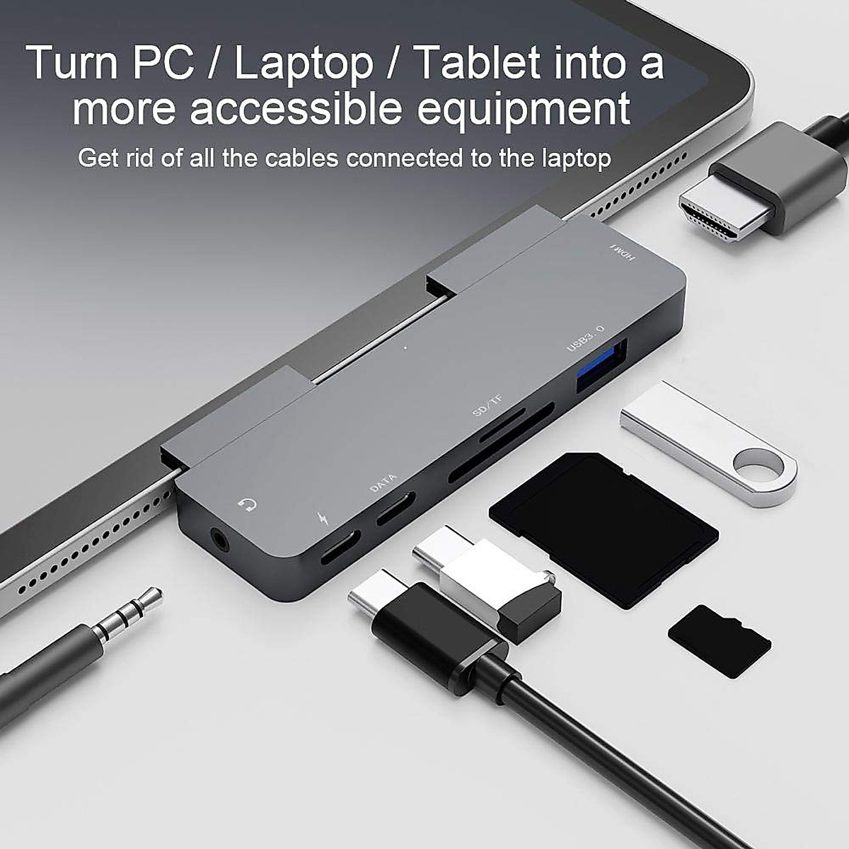 USB C Hub, 7-in-1 Multi-Function Docking Station USB Hubs for PC / Laptop / Tablet, Computer Networking Hubs USB C Interface 1 USB3.0 1 HDMI 1 4K x 2K PD Charging