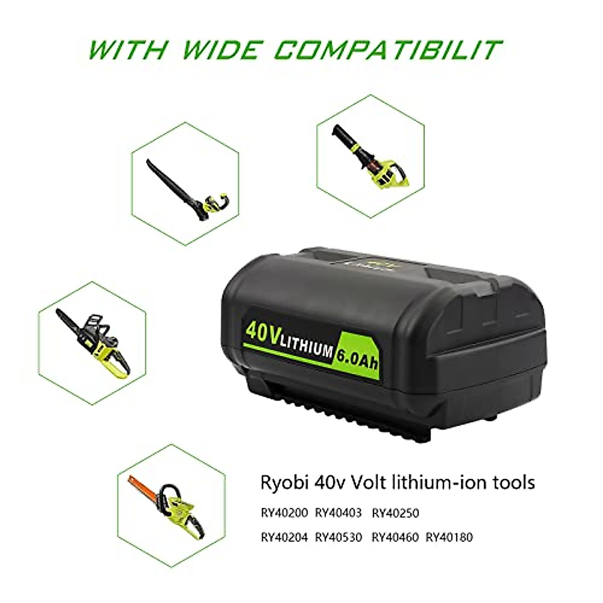 DV8DKV7 40V 6.0Ah Battery Replacement for Ryobi 40v Battery, 6000mAh High Capacity Compatible with Ryobi 40v Tools and Charger