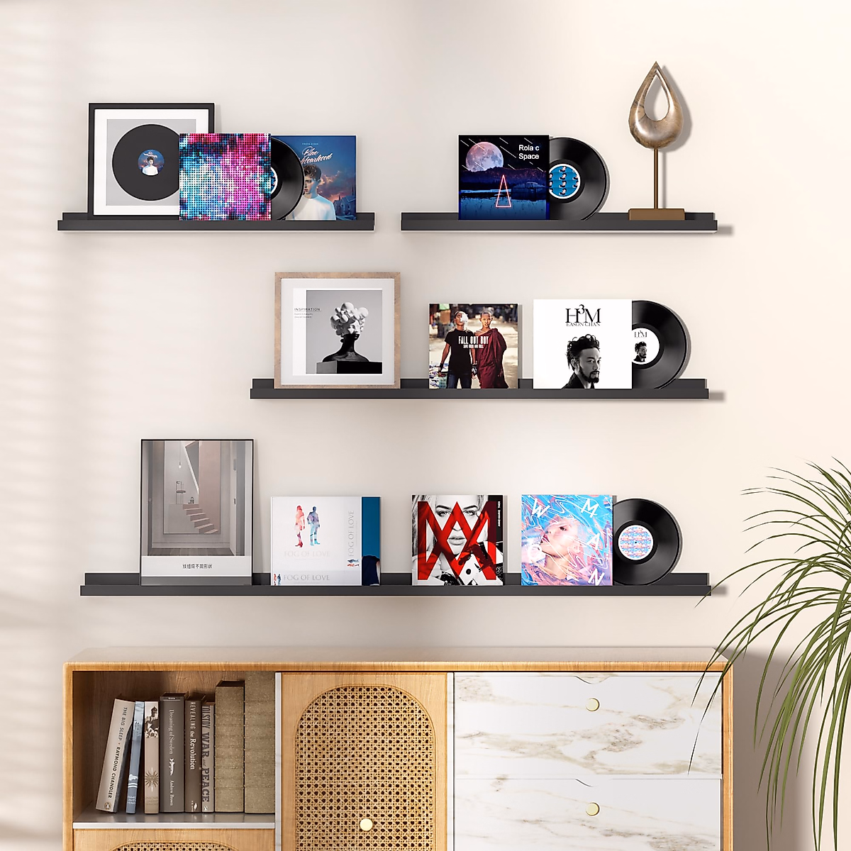 Fun Memories Picture Ledge Shelf, 36 Inch Floating Shelves Set of 2, Nursery Book Shelves for Toys Storage, Kids Bookshelf Wall Mounted for Wall Decor Books Photo Frames, Black