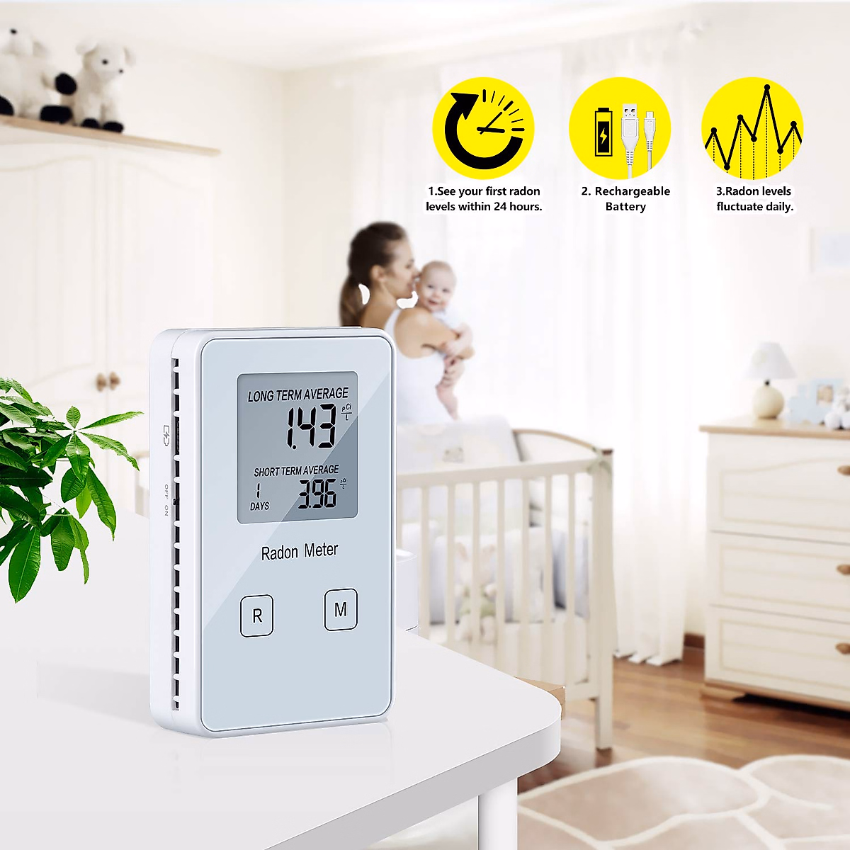 Funny Kitchen Home Radon Detector,Portable Radon Meter,Long and Short Term Monitor,Rechargeable Battery-Powered,Radon Test Kit