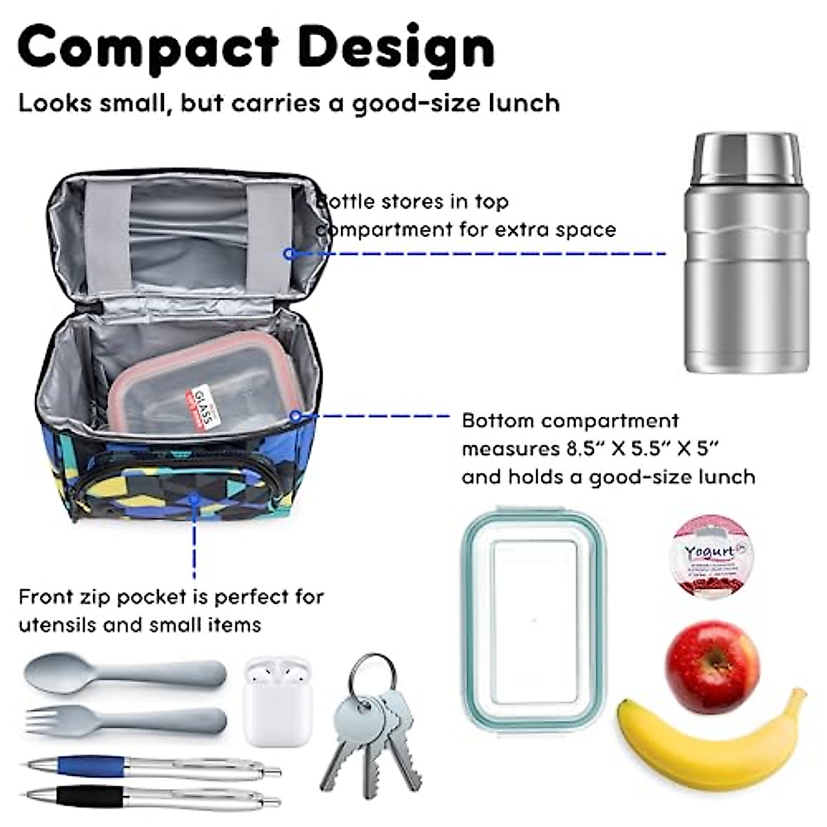 J World Corey Kids Lunch Bag. Insulated Lunch-Box for Boys Girls, Cubes