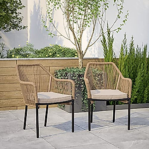 EMMA + OLIVER Talmadge Natural Woven All-Weather Outdoor Two-Piece Club Chair Set with Coordinating Ivory Cushions for Porch, Backyard and Patio