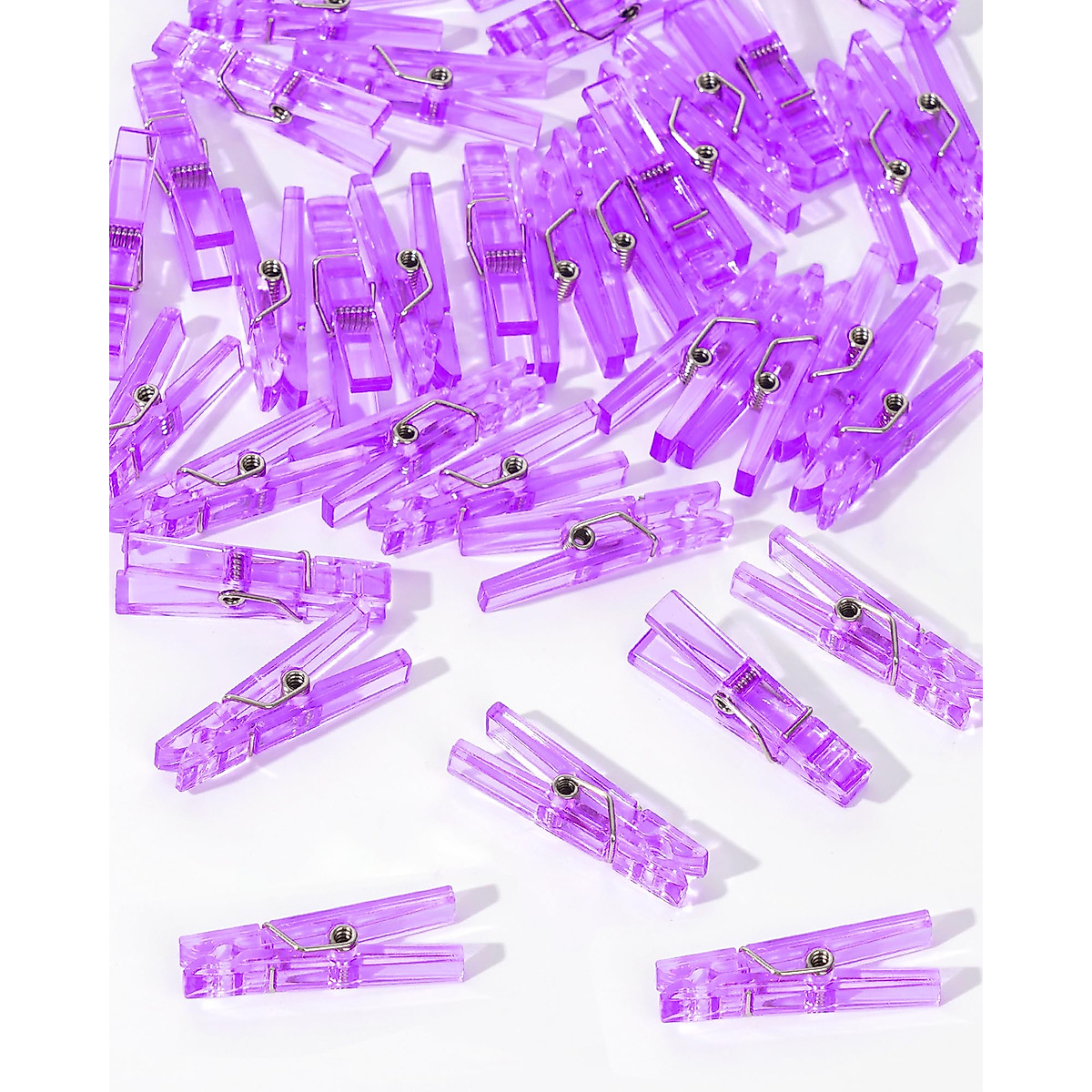60PCS Purple Clothes Pins for Baby Shower Games Girl, Transparent Acrylic Clothes Pin Bulk, 1.4'' Mini Clothespins for Photos, DIY Crafts, Baby Shower Game Prop/Party Favors/Decorations