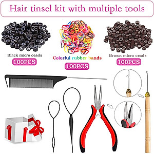 Fairy Hair Tinsel Kit with Tools 48 Inch Heat Resistant Safe 12 Colors Glitter Tinsel Hair Extensions 3200 strands (12 Colors, 3200 Strands)