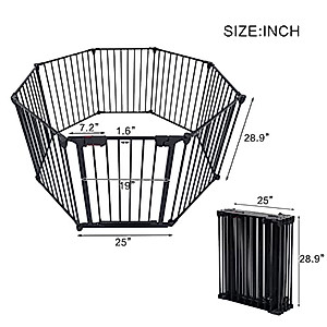EPIKOIB 200" Wide Baby Gate Metal Safety Playpen - Fireplace Fence for Kids/Pet/Toddler/Dog/Cat, 8-Panel