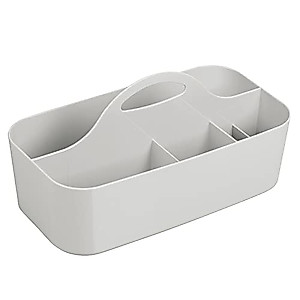 mDesign Plastic Portable Nursery Storage Organizer Caddy Tote - Divided Basket Bin with Handle - Holds Bottles, Spoons, Bibs, Pacifiers, Diapers, Wipes, Baby Lotion - Lumiere Collection - Light Gray