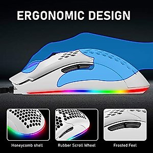 Mechanical Mini RGB Gaming Keyboard and Mouse Combo with Compact 62Key Layout Rainbow Backlight Anti-ghosting 6400DPI Honeycomb Mice Type-C Wired for PC Mac Gamer Laptop Typists DIY(White/Blue Switch)