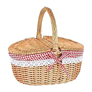 Gazechimp Handwoven Wicker Picnic Basket with Lid and Handle Rattan Storage Serving Basket Wicker Storage Hamper for Outdoor Beach Camping Hiking