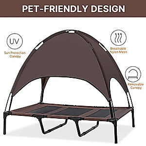 Heeyoo 48 Inches Extra Large Elevated Dog Bed with Canopy, Portable Indoor Outdoor Pet Cot with Removable Canopy Shade Tent for Dogs and Cats, Brown
