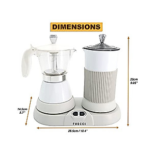 FUOCCI Espresso Maker With Milk Frother 3 to 5 Cups 2 in 1 Moka Pot Small Size Coffee Bundle Perfectly Espresso Maker Milk Frother And Steamer {just WARM Milk} for Cappuccino, Mocha & Latte Macchiato