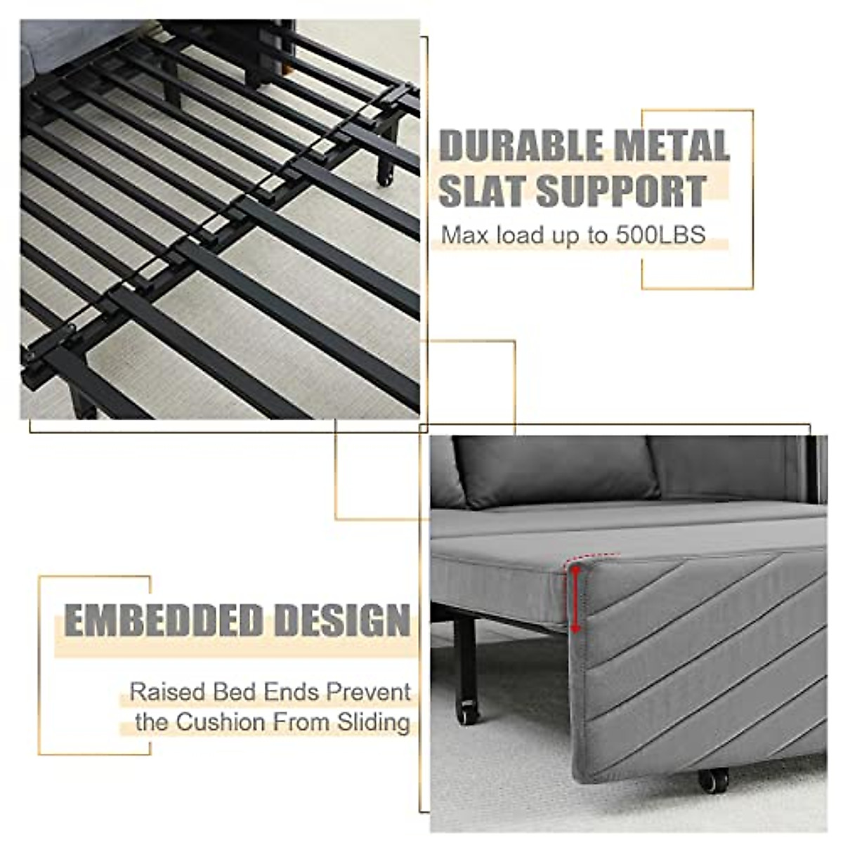 JEEOHEY Pull Out Couch Bed w/Headboard, 54" Modern Velvet Convertible Sleeper Sofa Bed, Small Love seat Sofa Bed with 2 Pillows & Detachable Side Pockets for Small Space, Living Room, Apartment, Grey