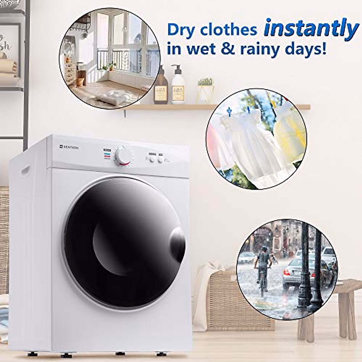Sentern Portable Dryer Front Load, Compact Electric Clothes Dryer with Stainless Steel Tub, Easy Control Panel with 5 Drying Modes for Apartments