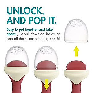 Boon PULP Silicone Baby Feeder — 2 Count — Orange/Pink and White/Mauve — Soft Silicone Vegetable and Fruit Feeders — Teething Baby Essentials