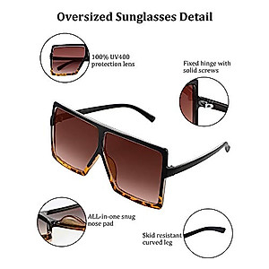 Frienda 3 Pieces Oversized Square Sunglasses Flat Top Fashion Oversized Shades for Women