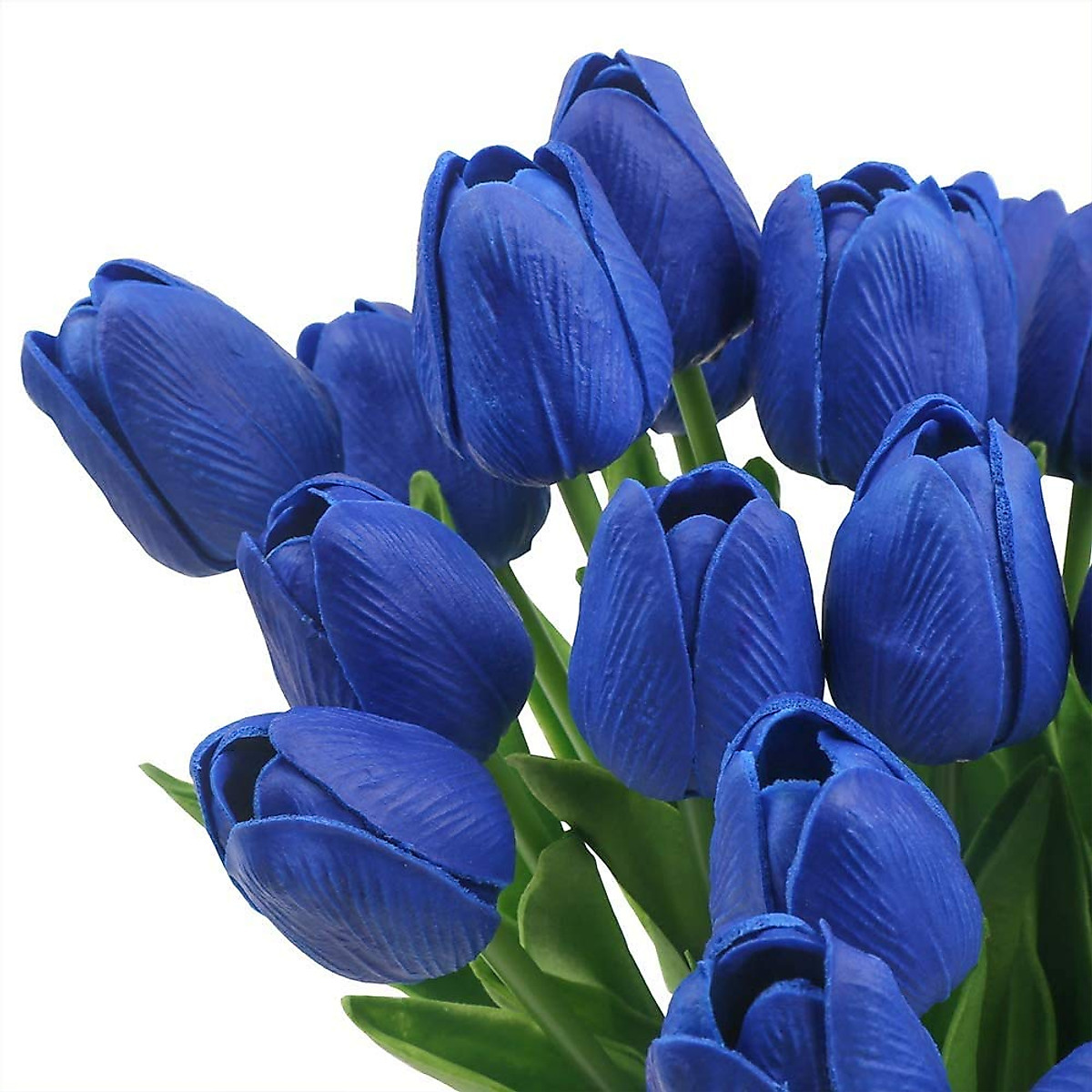Lazeny 20 pcs Artificial Tulip Flowers Real Touch PU Bouquet Fake Flower Arrangements Indoor Outdoor Wedding Decoration Table Centerpieces, for Home Office Party Garden Porch Window Decor (Blue)