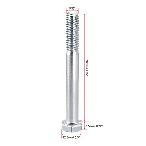 uxcell Hex Head Screw Bolts 5/16"-18x2-3/4" Fastener Grade 5 UNC Carbon Steel 5pcs