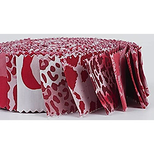 Soimoi 40Pcs Floral Artistic Print Precut Fabrics Strips Roll Up 1.5x42inches Cotton Jelly Rolls for Quilting - Red