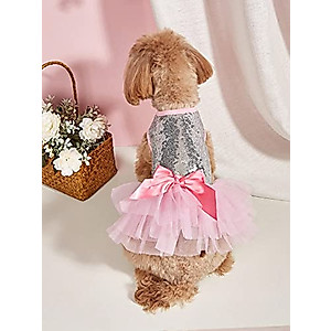 QWINEE Bling Dog Dress Bow Decor Mesh Puppy Tutu Skirts Cute Princess Dog Cat Dress Pet Summer Holiday Birthday Dress for Small Medium Cats Dogs Kitten for Summer Pink B M